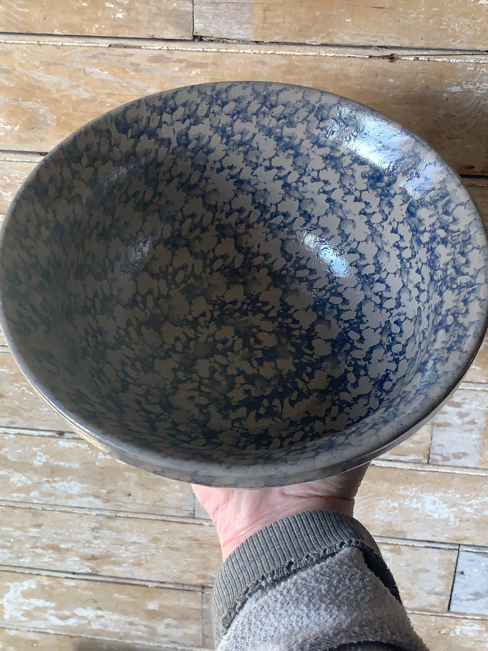 Vintage Splattered Blue Bowl Handmade Gray Salt Glazed With - Etsy