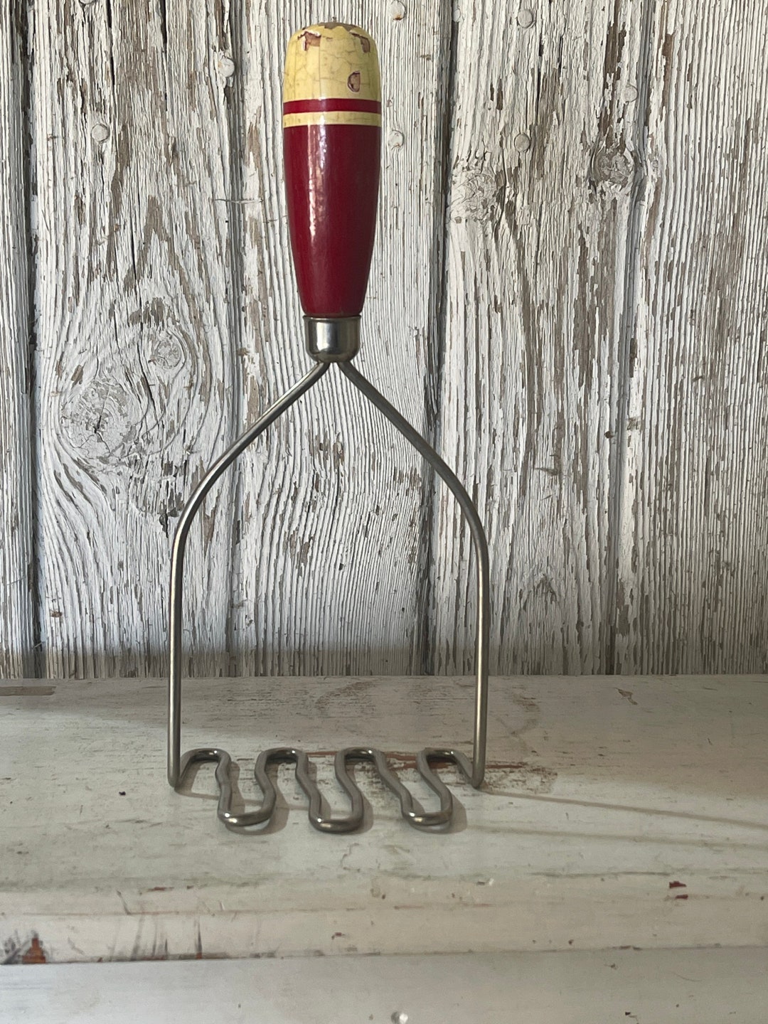 Vintage Hand Masher Stainless Steel Wooden Red Handle Kitchen - Etsy