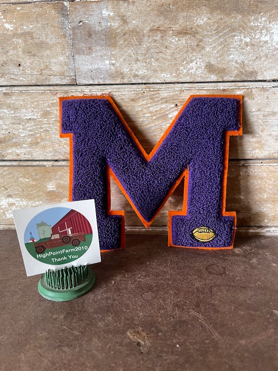 Vintage Varsity Letter M Lovely Purple Orange - Gem