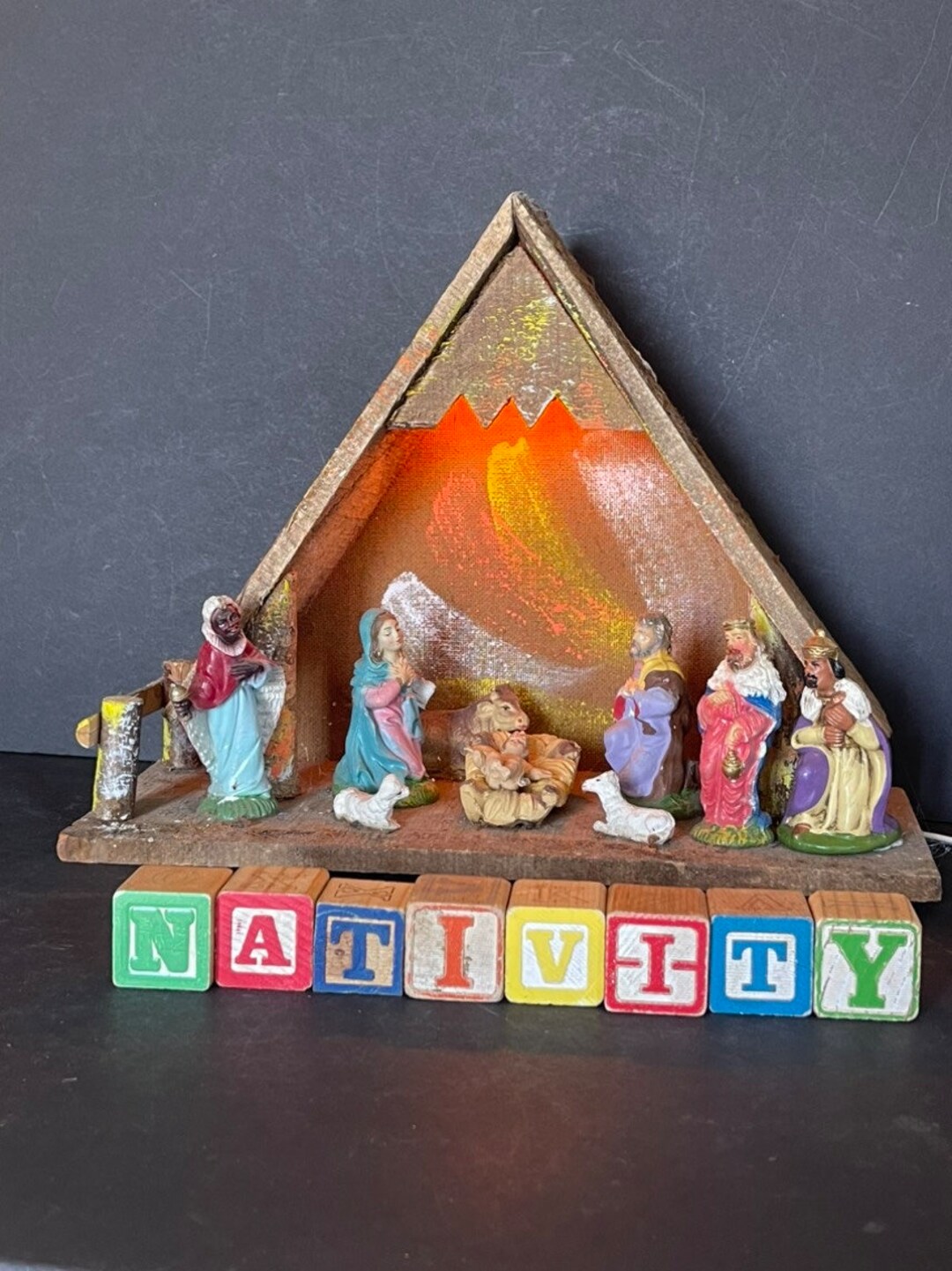 Vintage Christmas Nativity Set Light up Large - Etsy