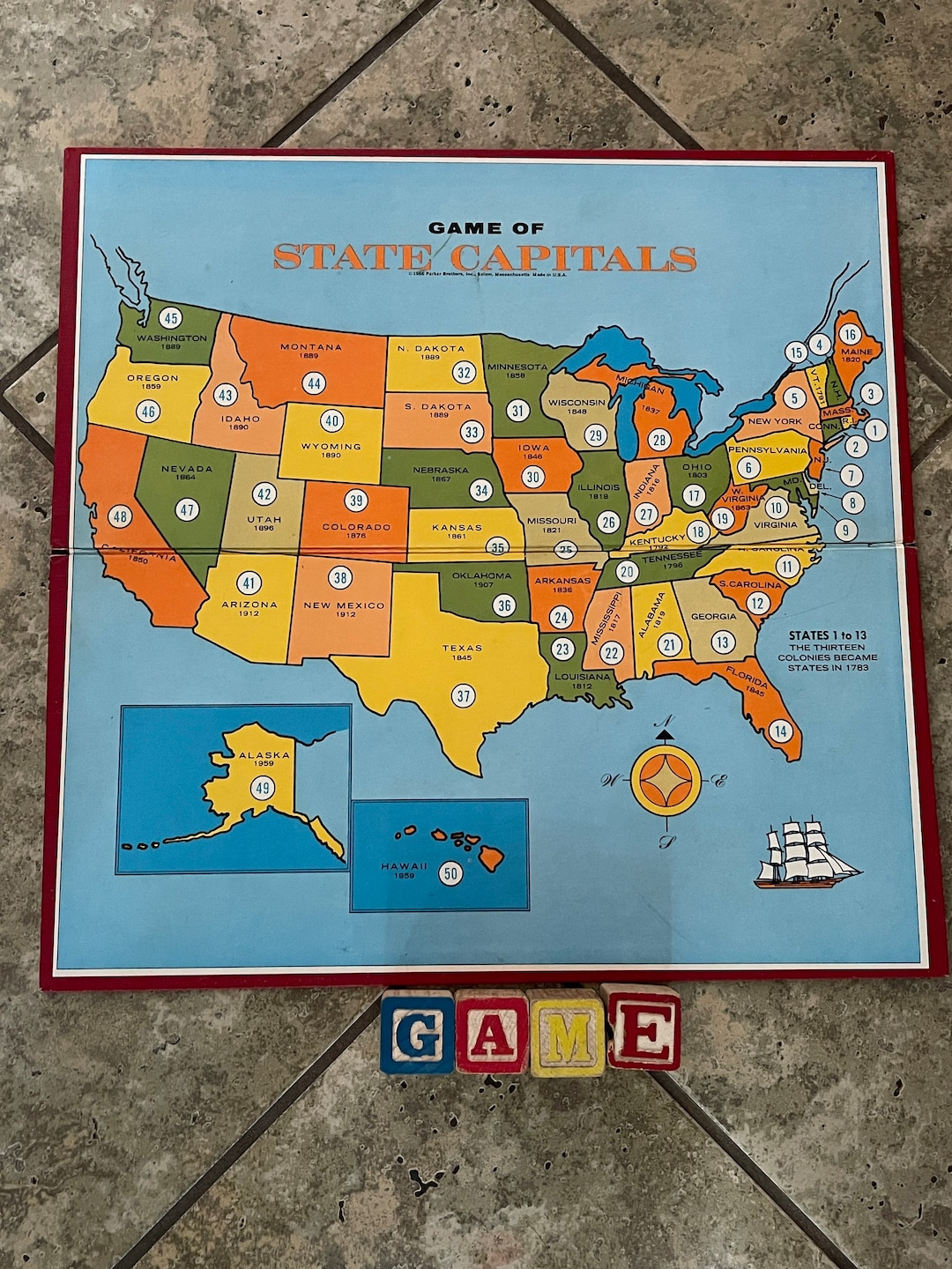 Vintage Game of State Capitols Game Board - Etsy
