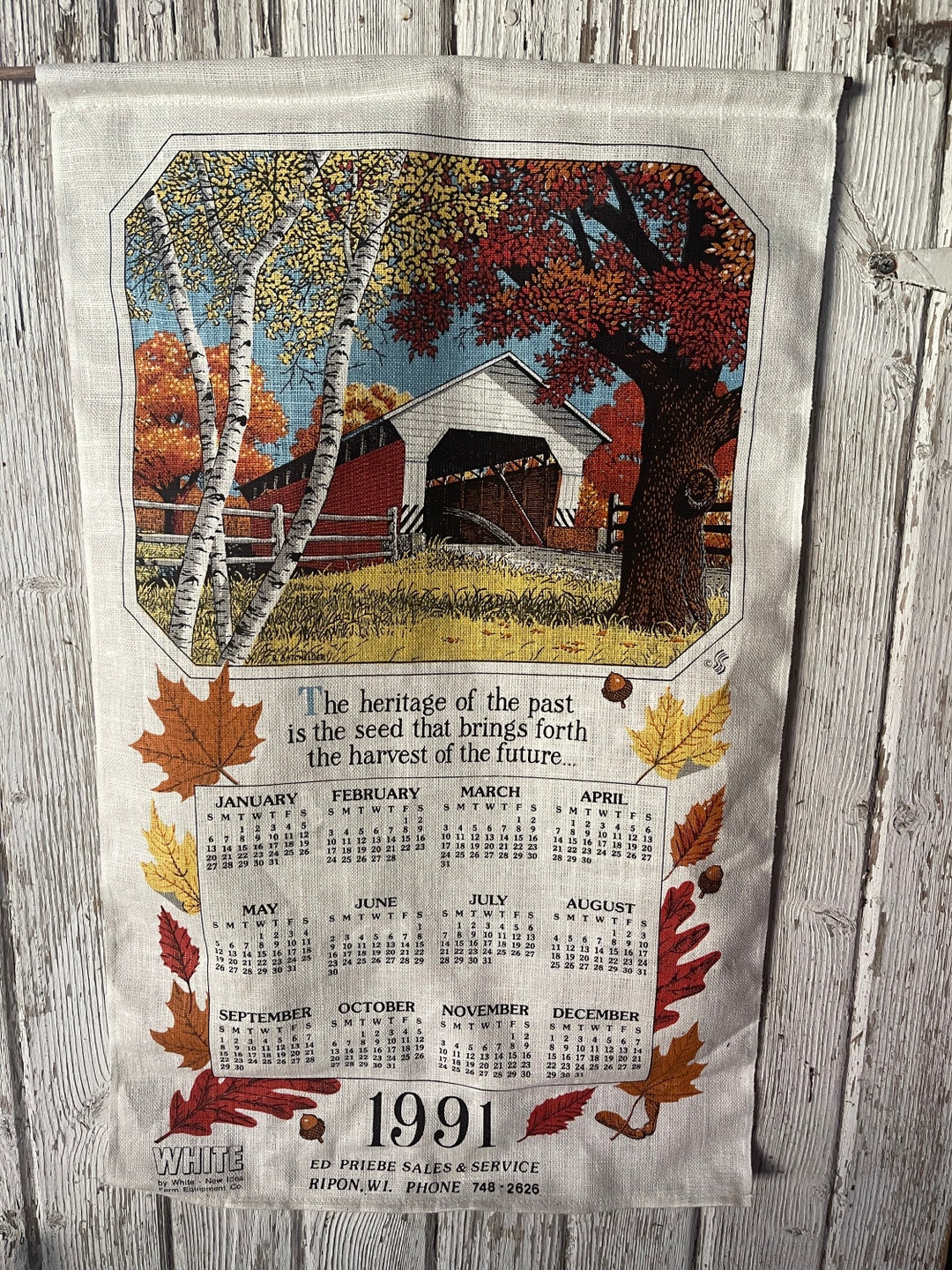 Vintage 1991 Linen Calendar Wall Hanging - Etsy