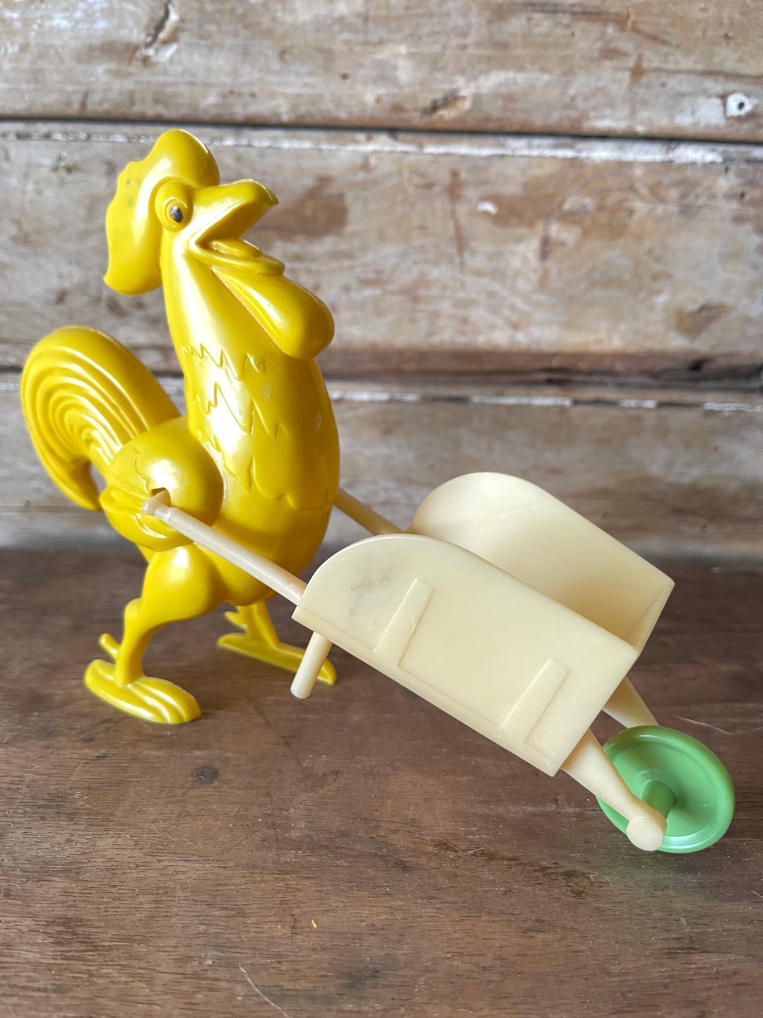 Vintage Rare Rosbro Hard Plastic Rooster With Yellow Wheelbarrow Candy ...