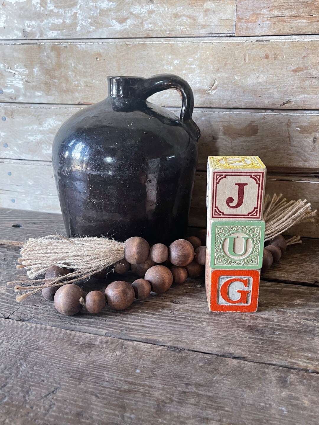 Vintage Pottery Brown Jug Large - Etsy