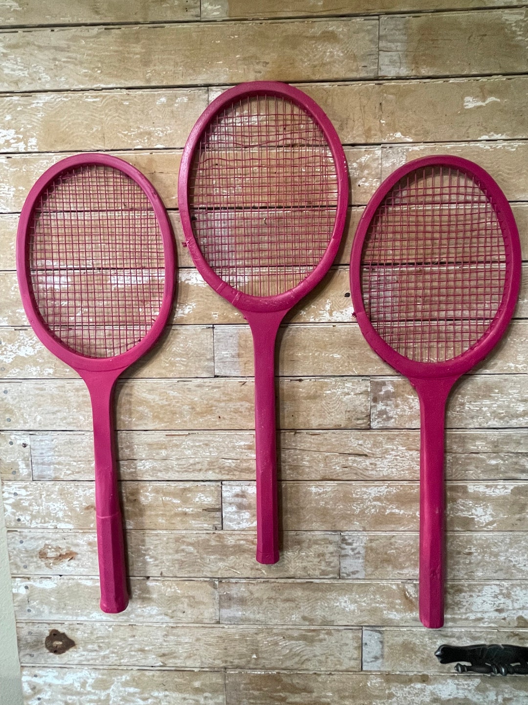 Vintage Pink Tennis Rackets Wooden Set of 3 - Etsy