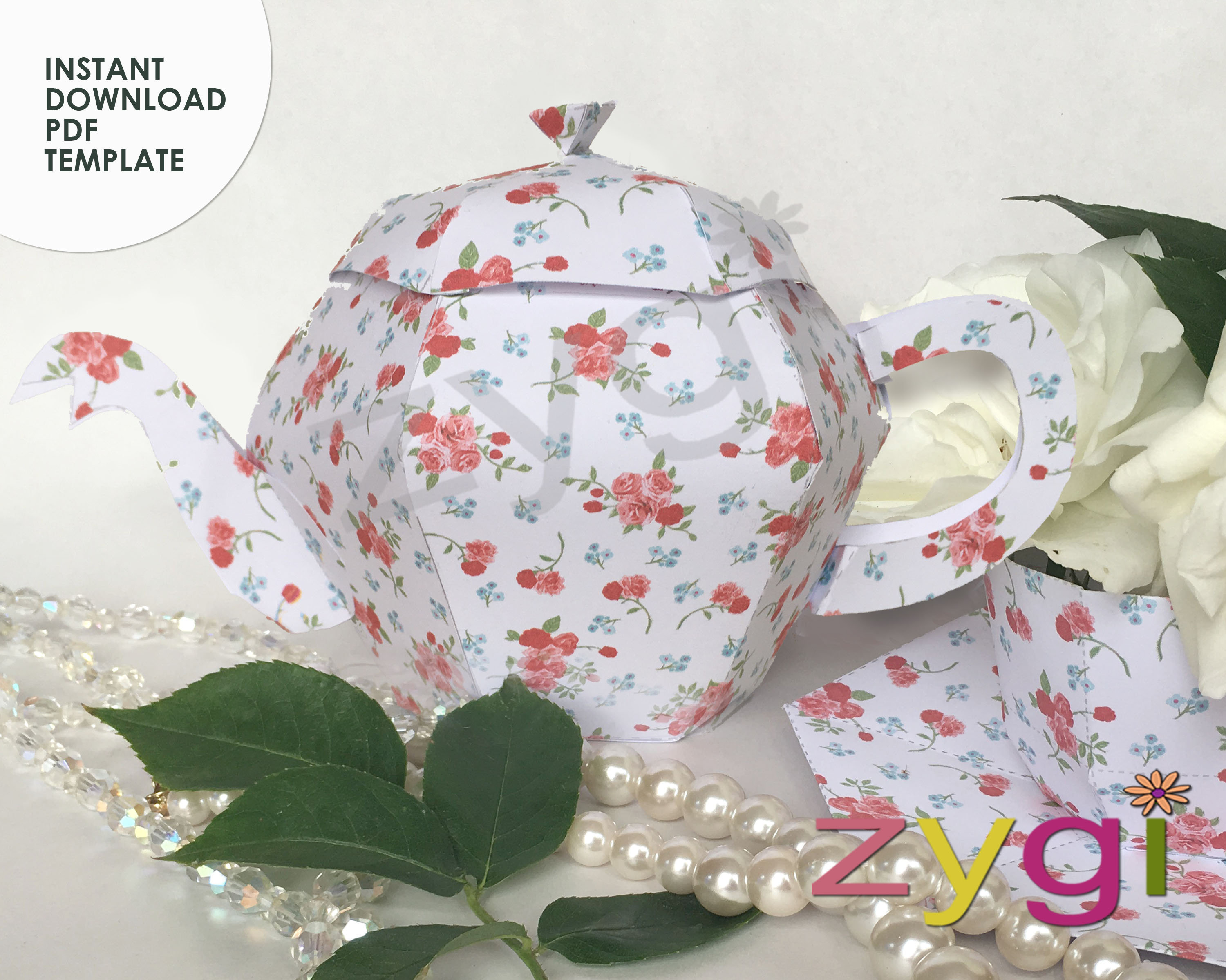 Tea Pot Favor Gift Box with lid Teapot PDF template Tea Party | Etsy