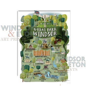 Windsor Great Park Collage Map Print Iconic Landmarks Royal Windsor Art ...