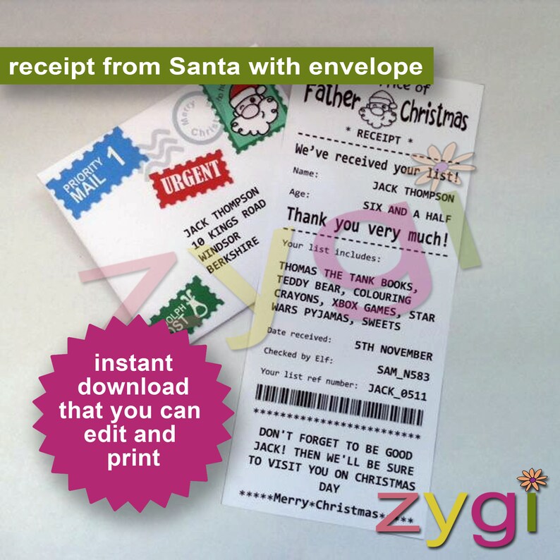 Letter From Santa- Christmas List Receipt Naughty or Nice- Printable ...