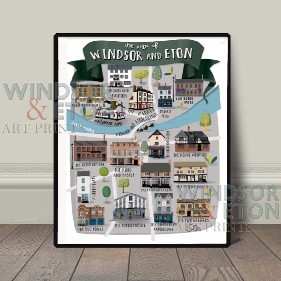 Windsor and Eton Map Print Iconic Popular Pubs of Royal Windsor Art ...