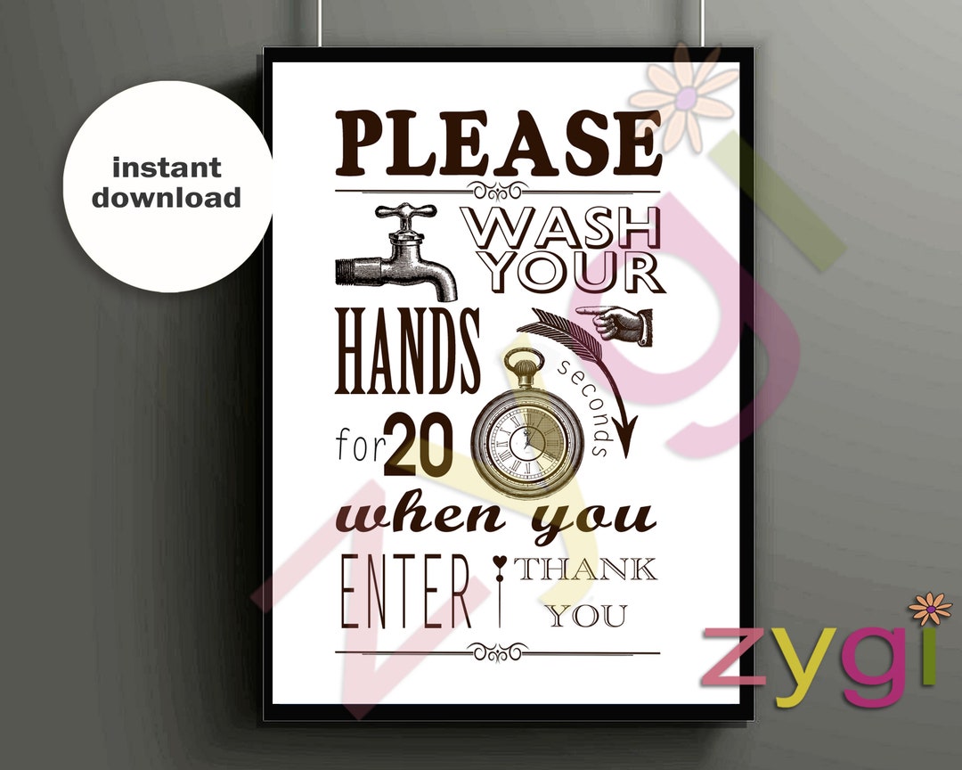 Wash Your Hands Printable Poster- Wash Your Hands - Vintage Style ...