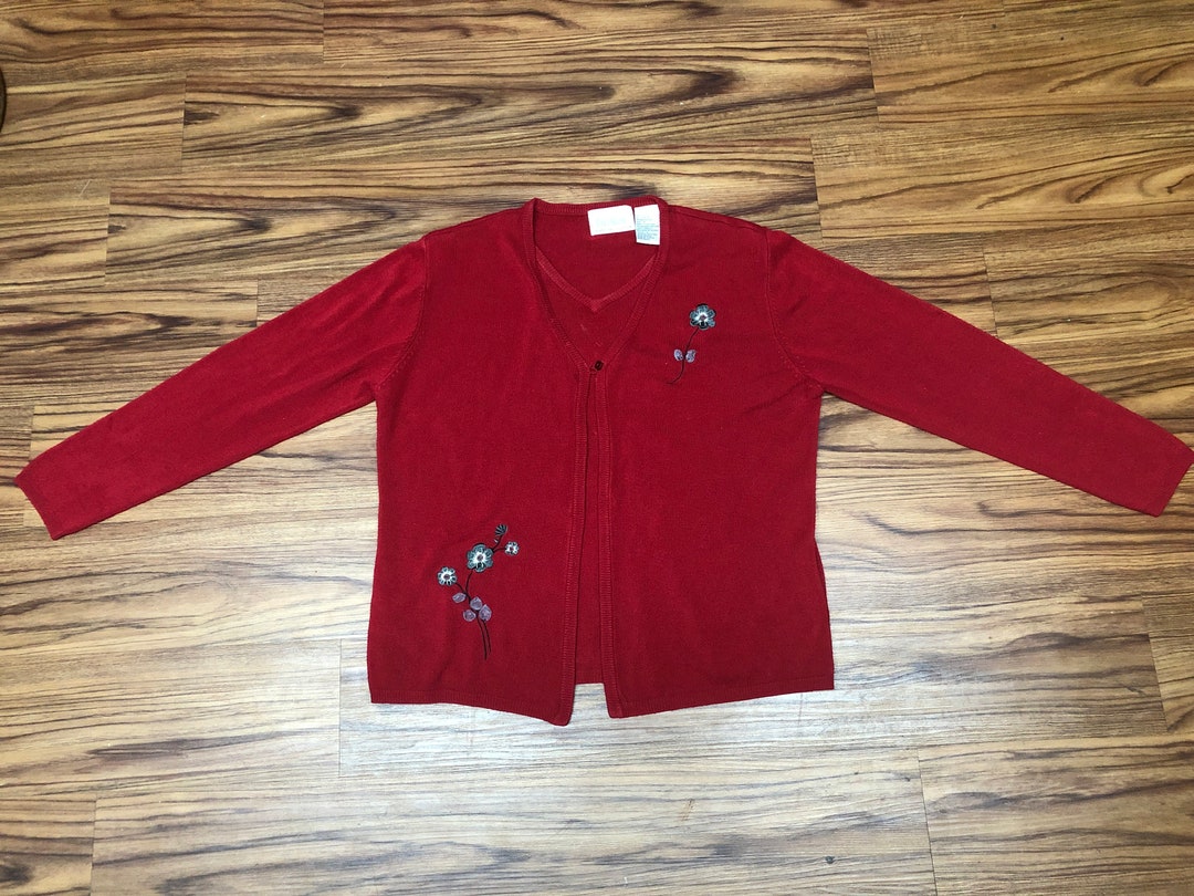 Sweater Vest Made by Cricket Lane Collection Size Large Red With Silver ...