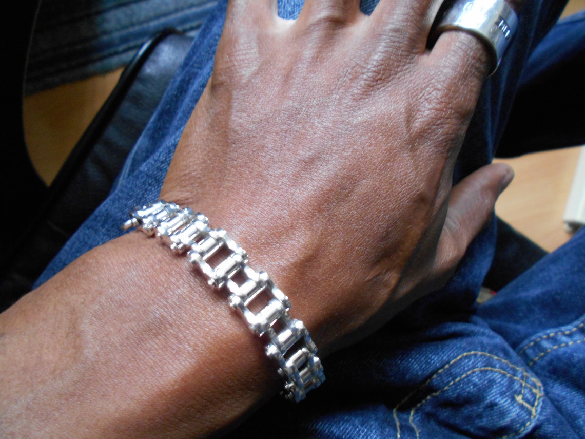 Mens Large Solid Silver 925 Bike Chain Bracelet - Etsy