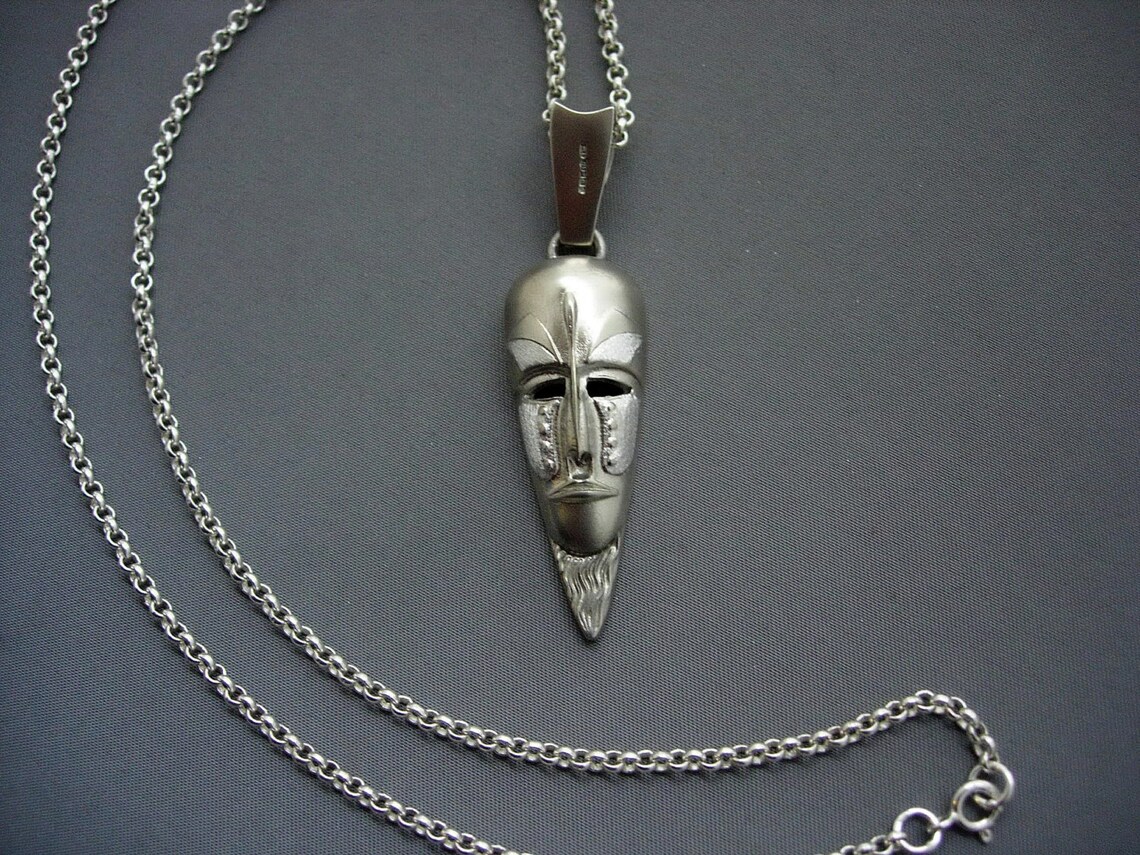 Silver African Mask Pendant and Chain - Etsy