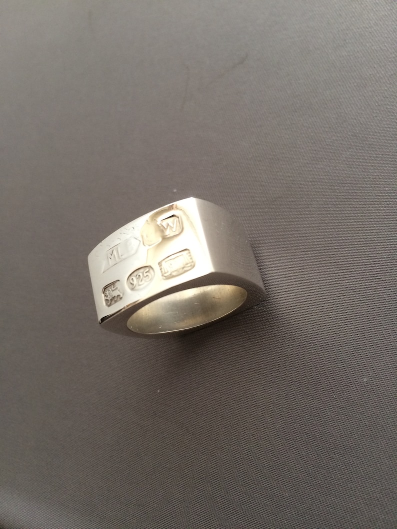 Mens heavy large hallmarks solid silver square ring | Etsy