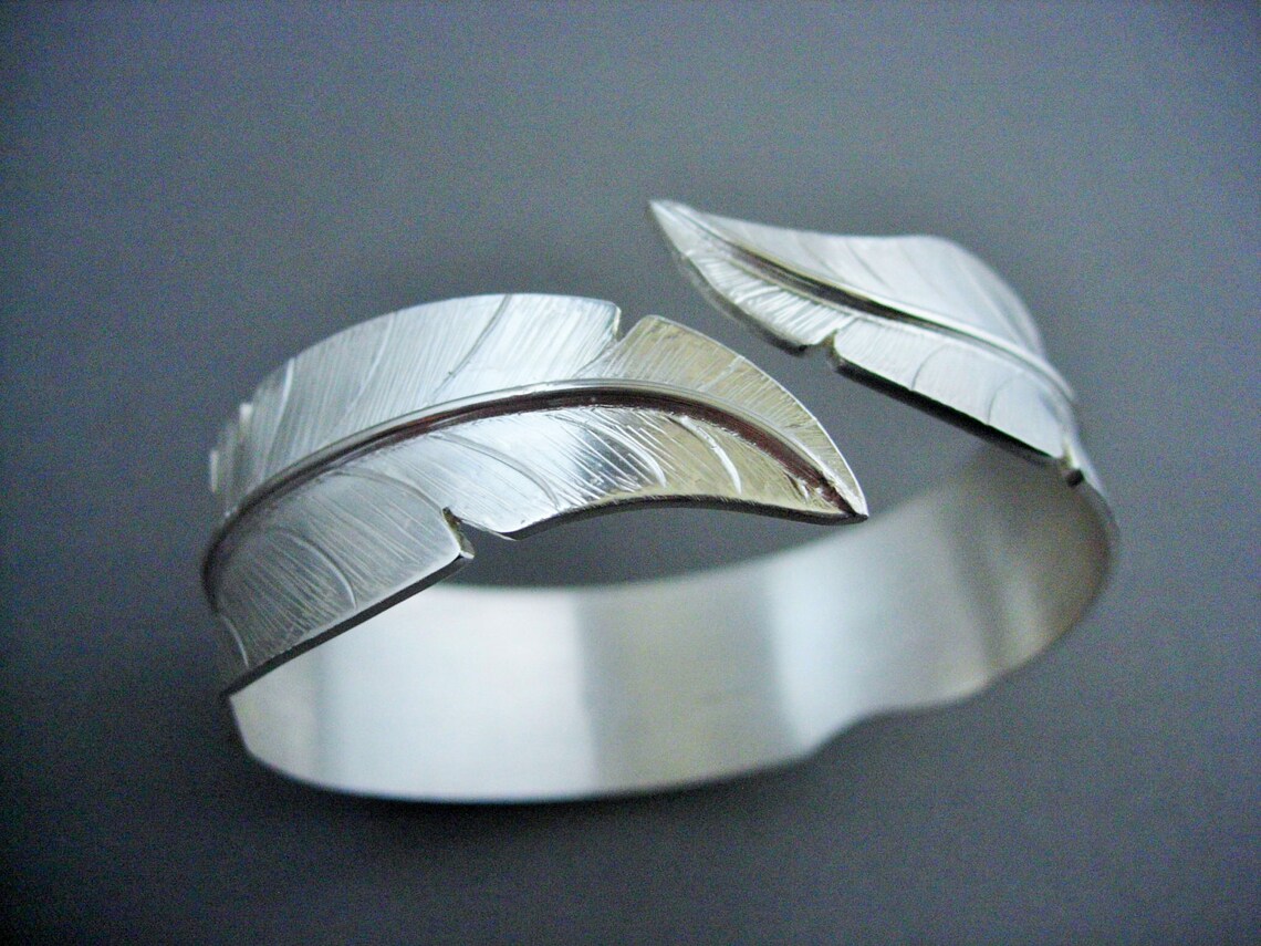 Silver Feather Bangle - Etsy