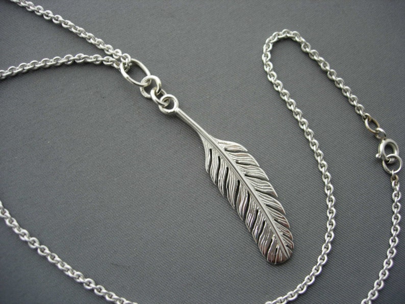 Silver Feather Pendant and Chain - Etsy