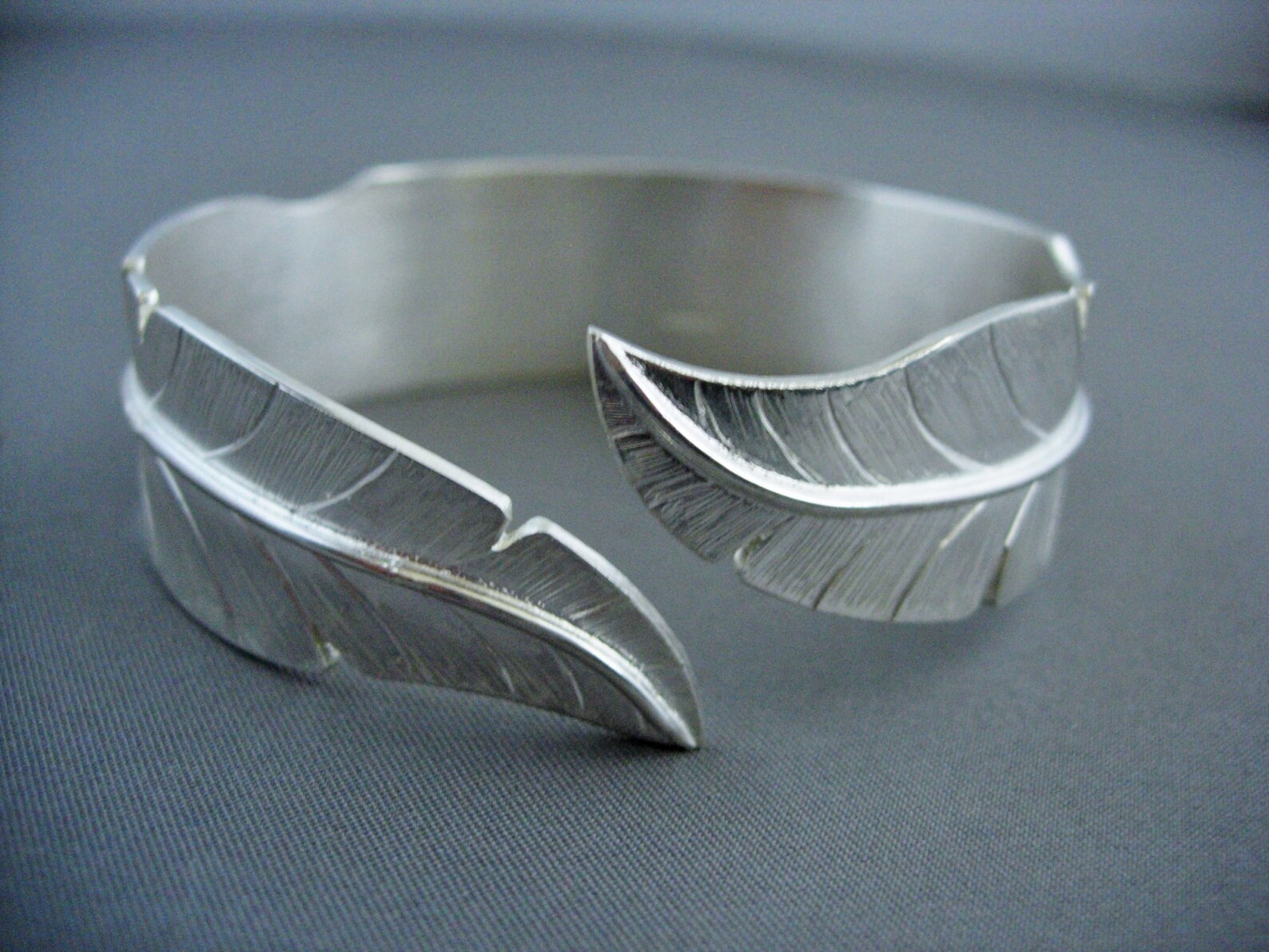Silver Feather Bangle - Etsy