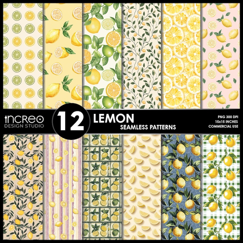 Lemon Pattern Digital Paper Pack: Seamless Scrapbook Backgrounds ...