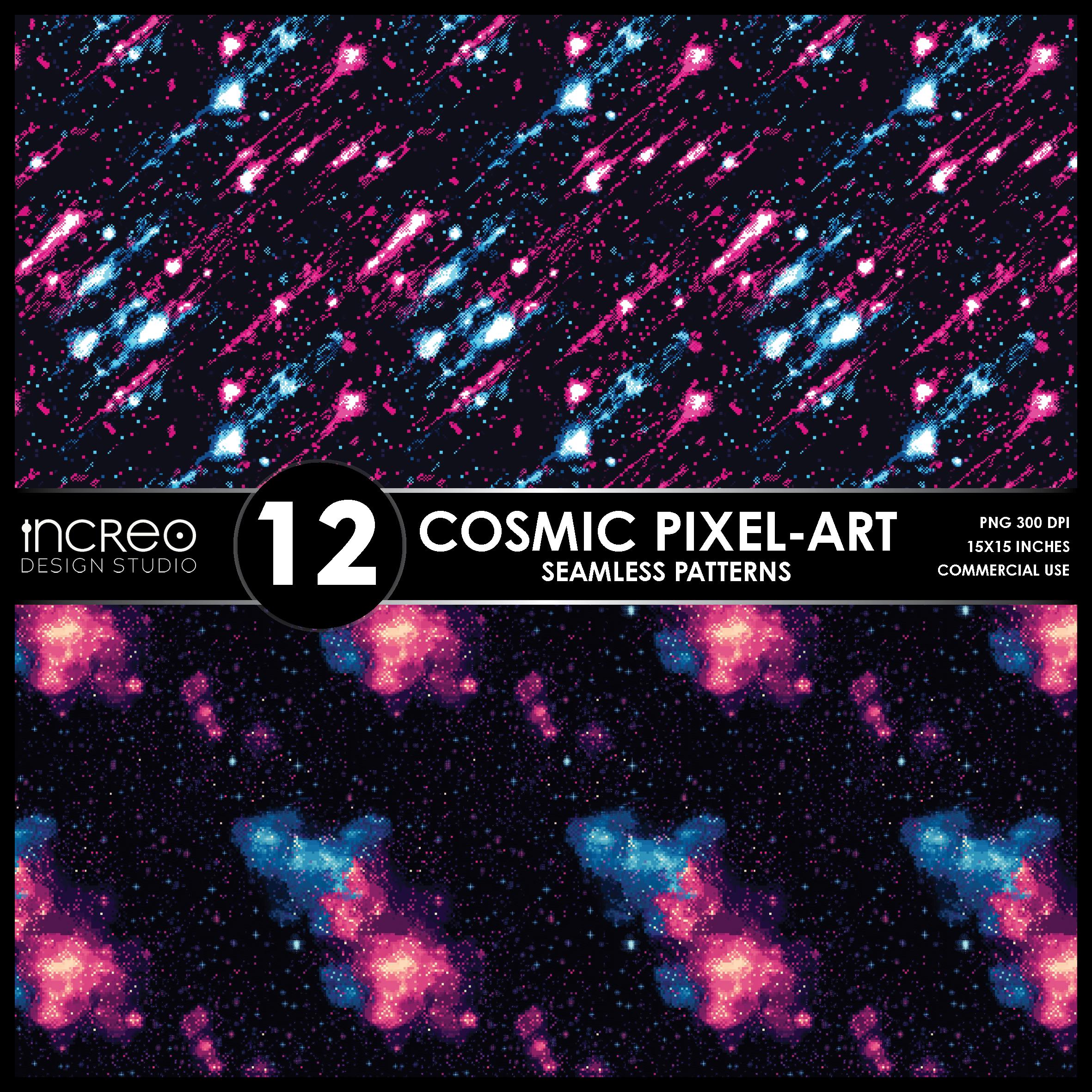 Cosmic Pixel-art Seamless Patterns Bundle – 12 Retro Synthwave ...