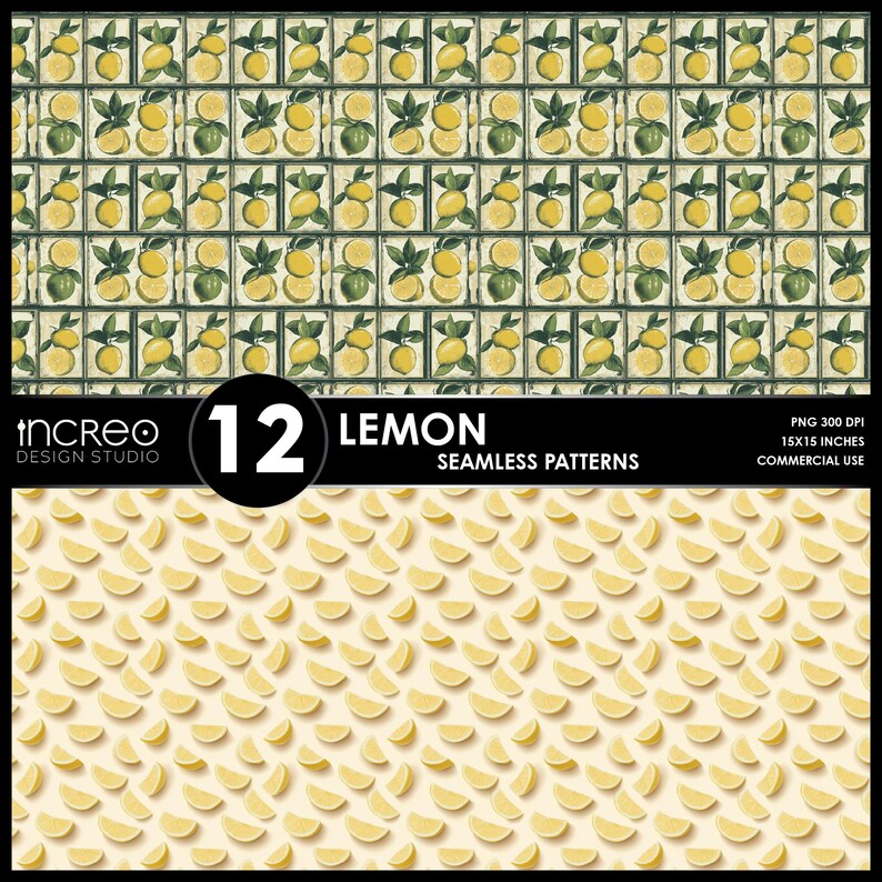 Lemon Pattern Digital Paper Pack: Seamless Scrapbook Backgrounds ...