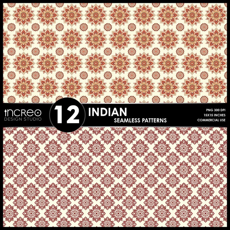 Indian Paisley Digital Paper: Mughal Art Seamless Patterns (12 PNG ...