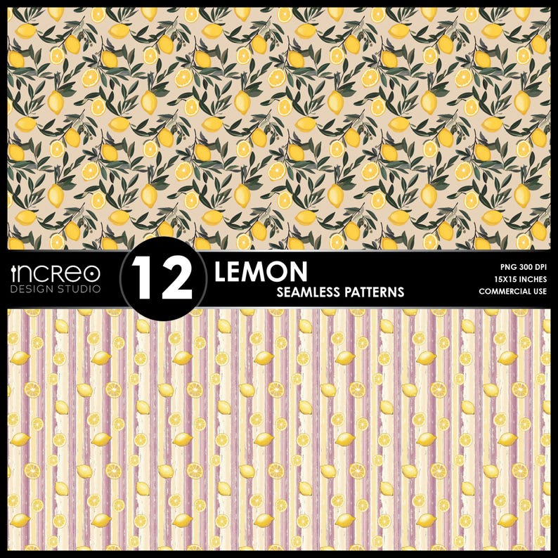 Lemon Pattern Digital Paper Pack: Seamless Scrapbook Backgrounds ...