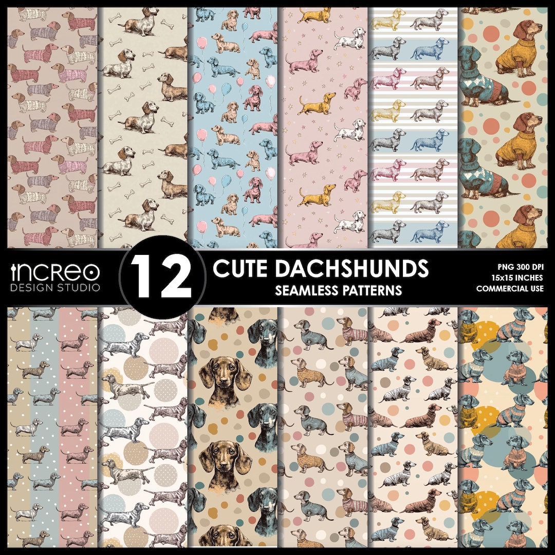 Dachshund Seamless Pattern Pack – Dog Tumbler Wrap, Scrapbooking ...