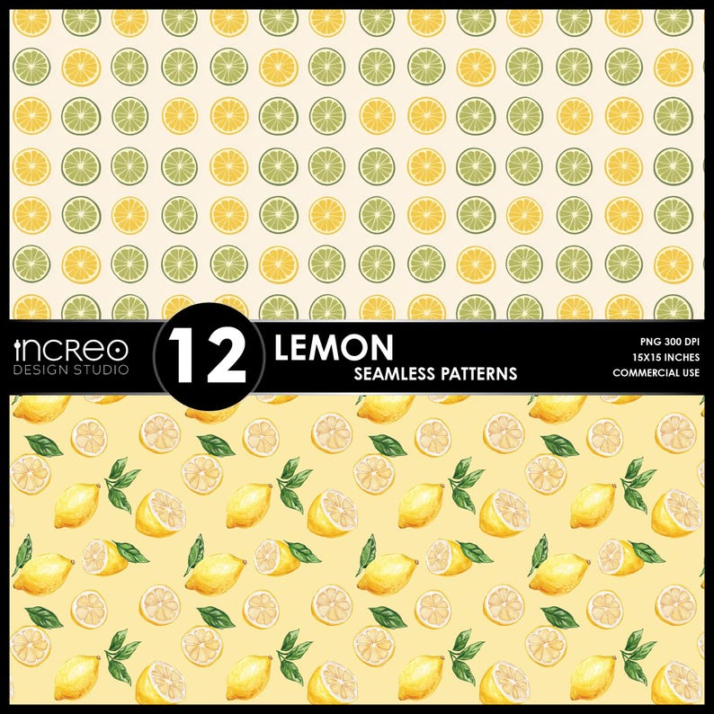 Lemon Pattern Digital Paper Pack: Seamless Scrapbook Backgrounds ...
