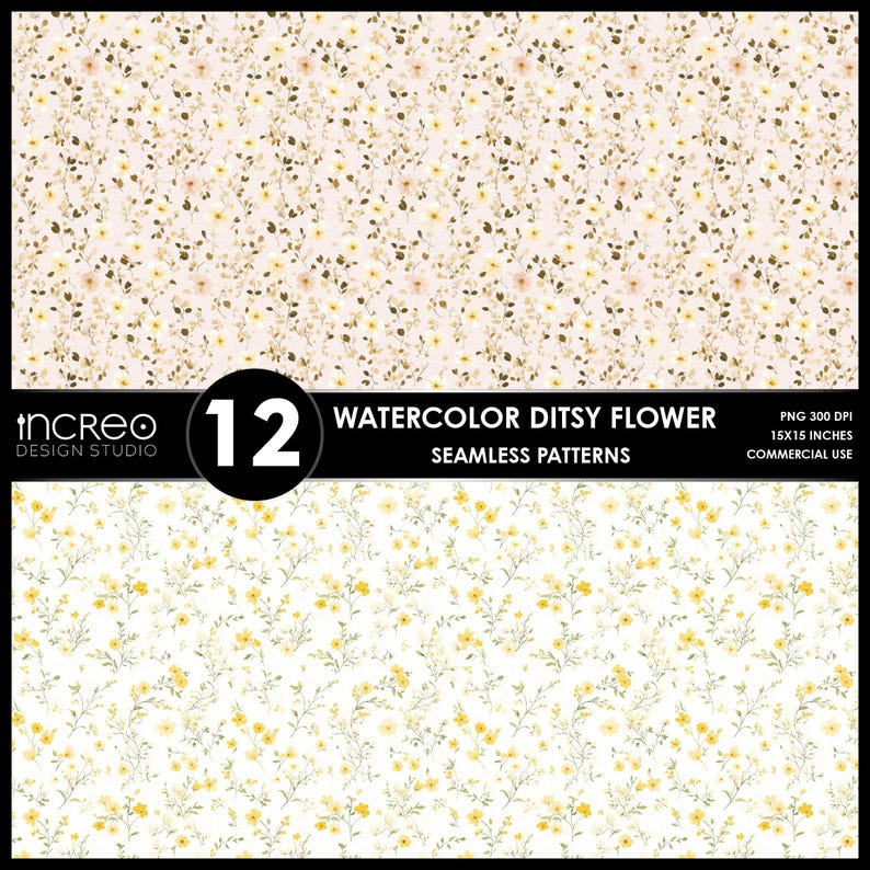 Watercolor Ditsy Floral Pattern Pack, Pastel Spring Wildflower Digital ...