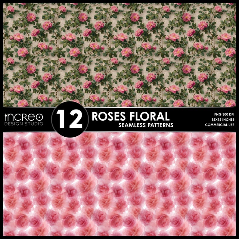 Rose Seamless Patterns, 12 Vintage Floral Digital Paper, Rose Wallpaper ...