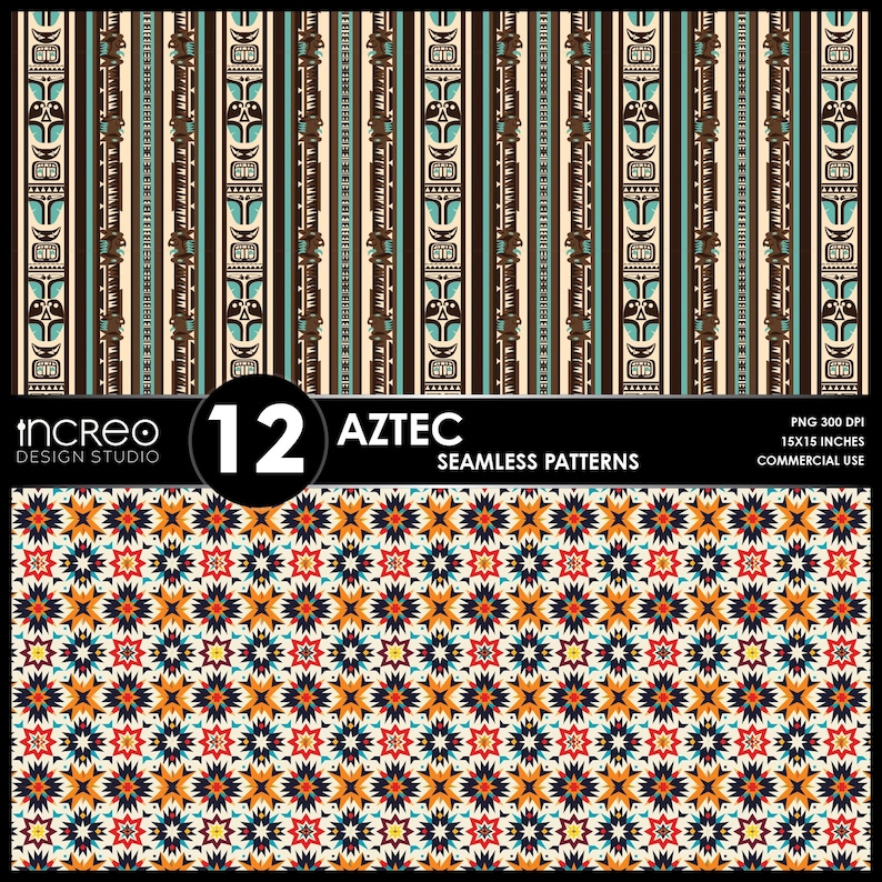 Rustic Aztec Digital Paper Pack: Tribal PNG Patterns (commercial Use ...