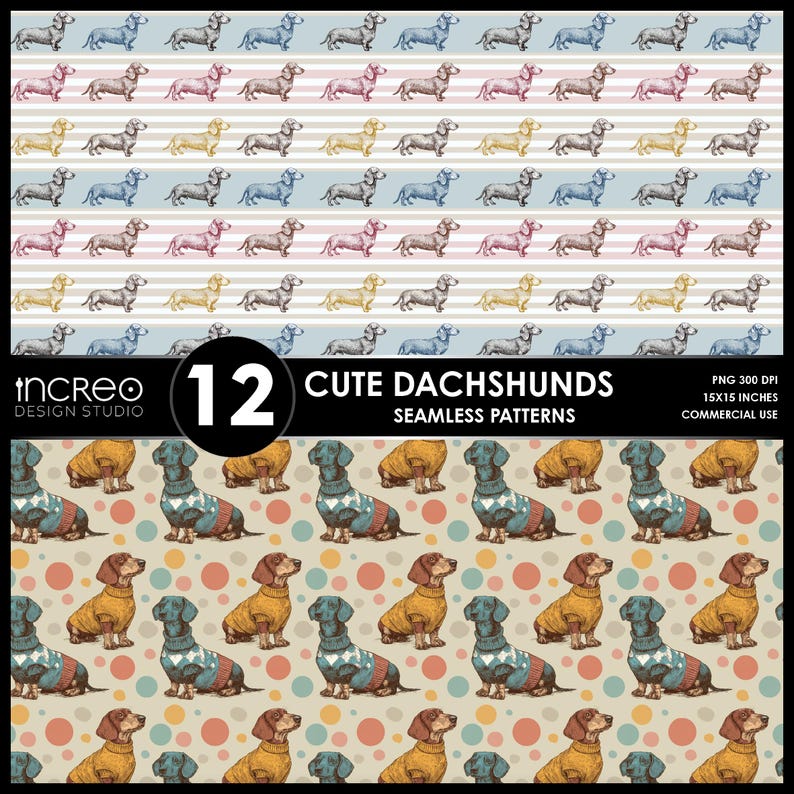Dachshund Seamless Pattern Pack – Dog Tumbler Wrap, Scrapbooking ...