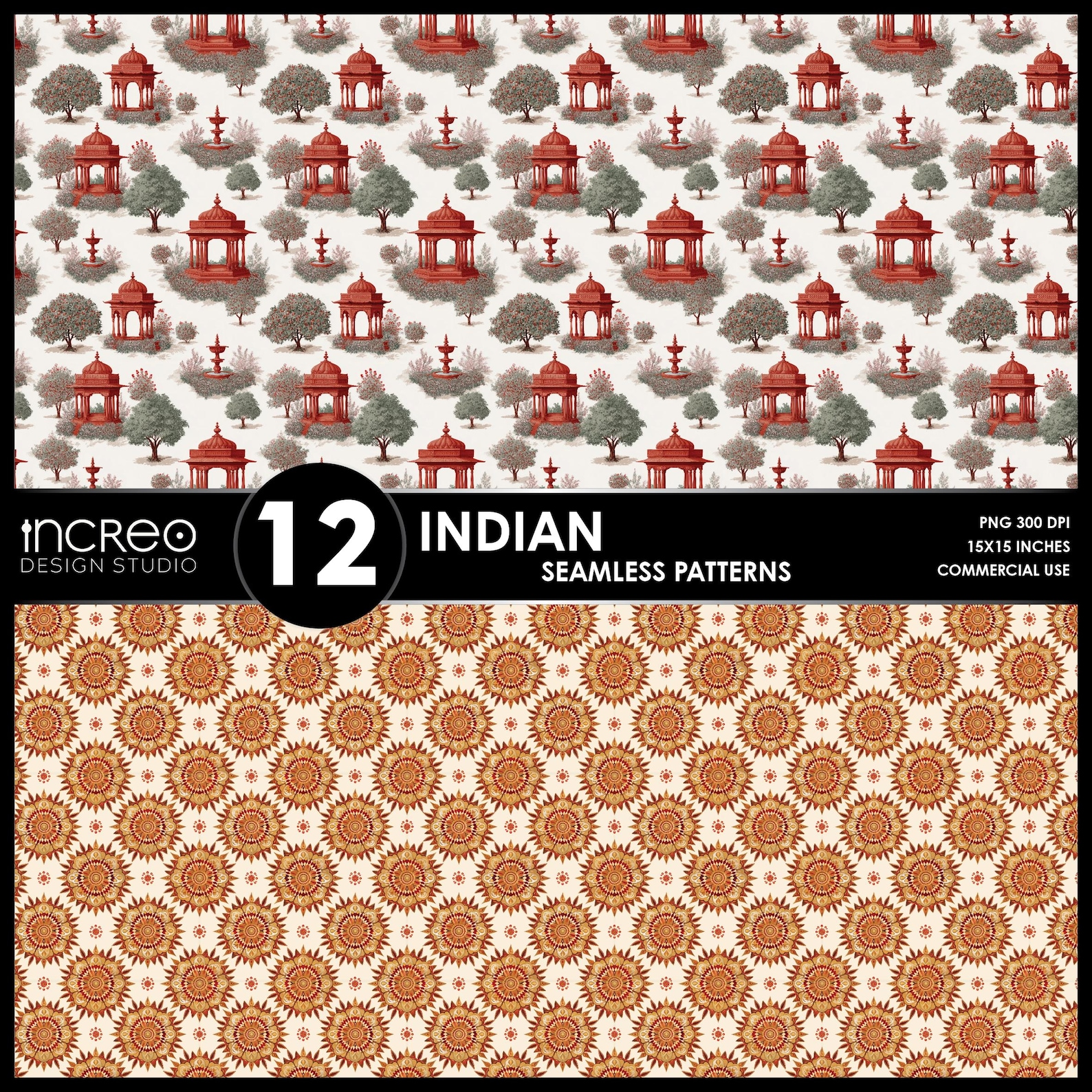 Indian Paisley Digital Paper: Mughal Art Seamless Patterns (12 PNG ...