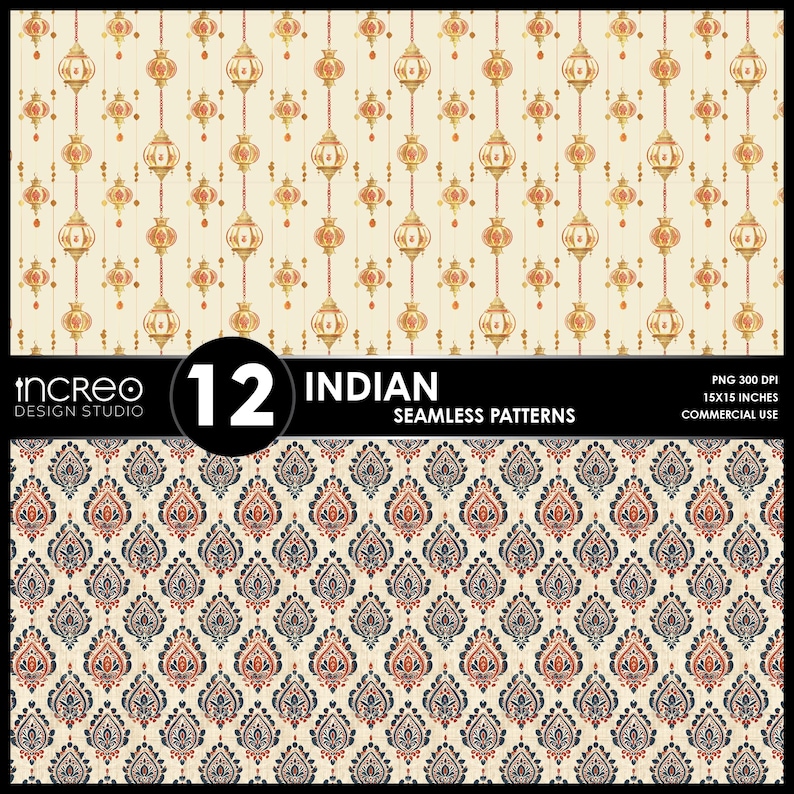 Indian Paisley Digital Paper: Mughal Art Seamless Patterns (12 PNG ...