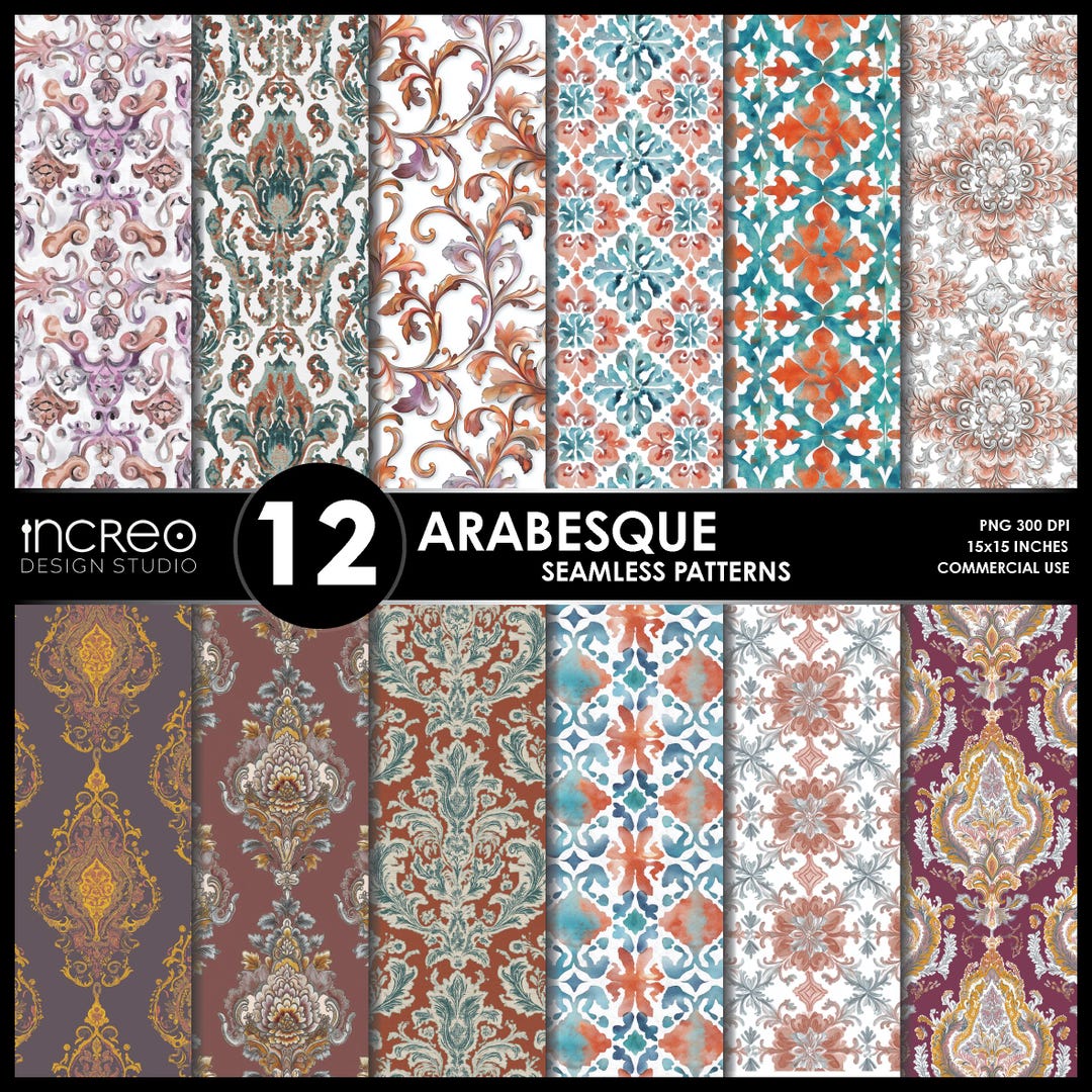Moroccan Tile Digital Paper Pack: Arabesque Geometric Patterns (15x15in ...