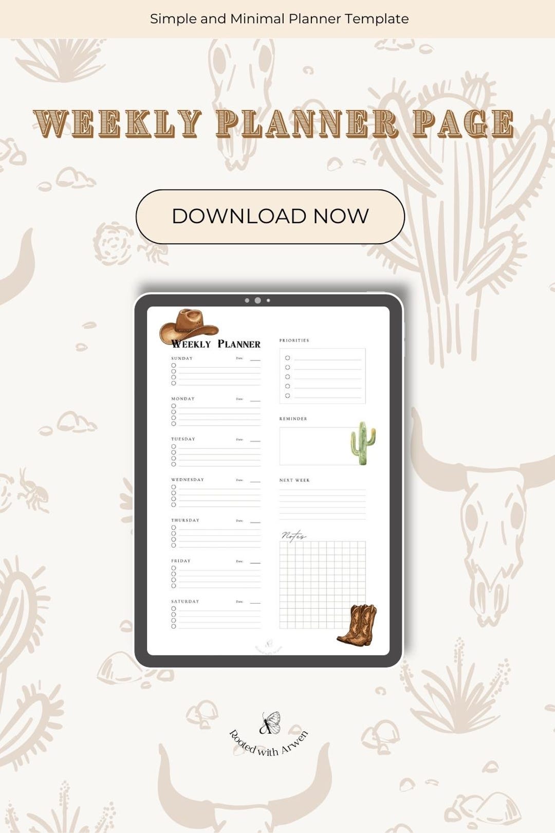Cowgirl Weekly Planner | Printable Weekly Planner | Western Aesthetic ...