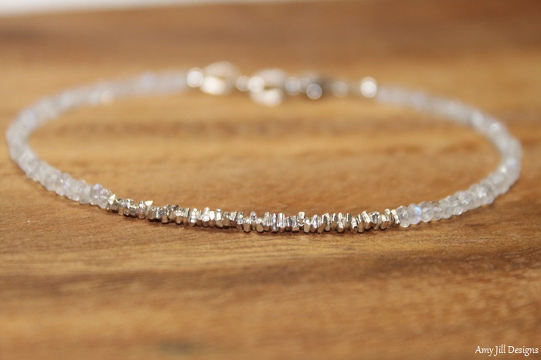 Skinny Moonstone & Hill Tribe Stick Bracelet, Moonstone Jewelry ...