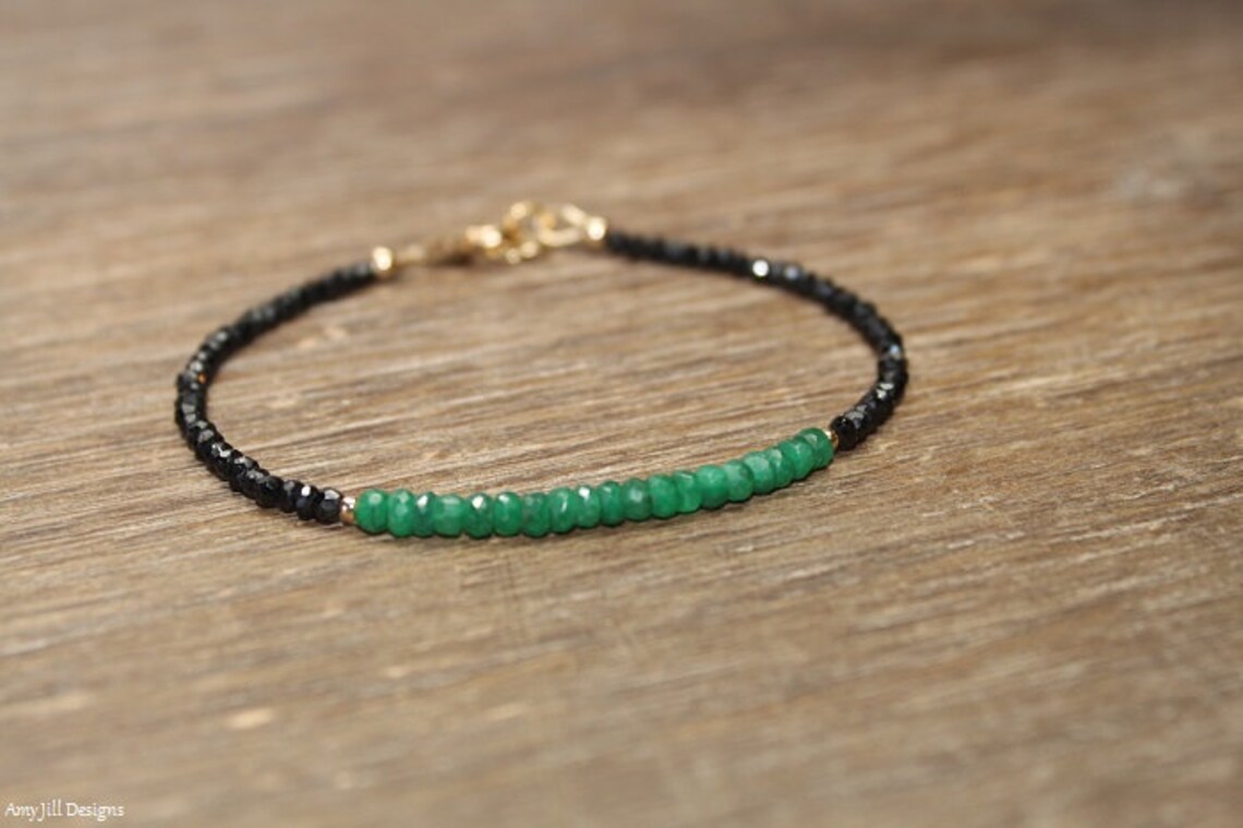 Emerald and Black Spinel Bracelet, Emerald Jewelry, Beaded Bracelet ...