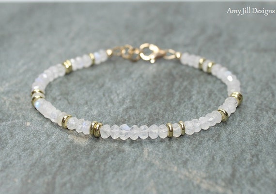 Moonstone Bracelet Moonstone Jewelry Brass Blue Flash Beaded Layering Bracelet Gemstone Jewelry Etsy