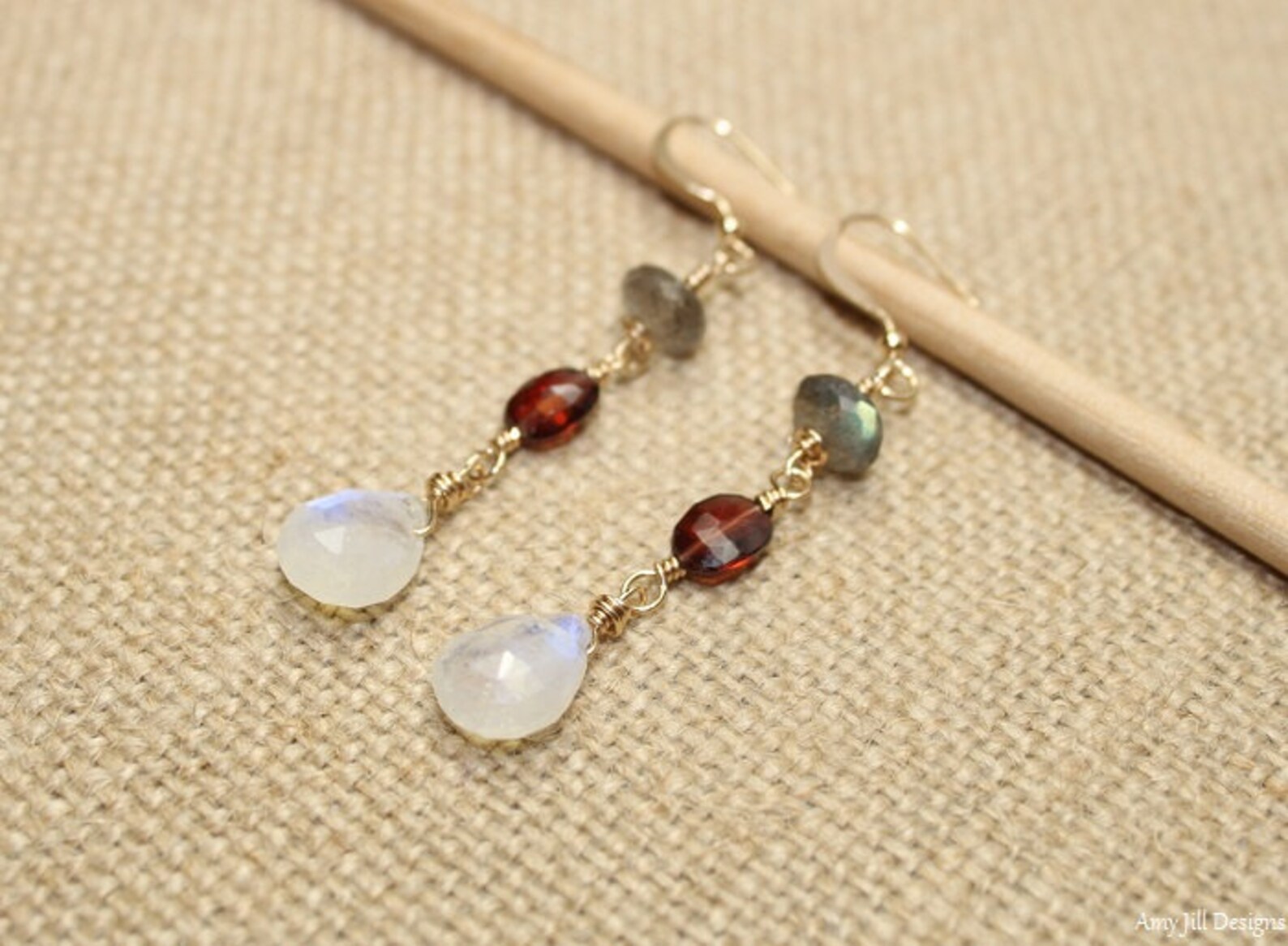 Moonstone, Garnet and Labradorite Earrings, Wire Wrap, Moonstone ...