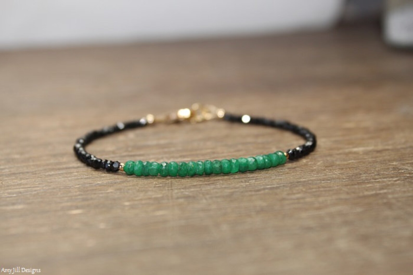 Emerald and Black Spinel Bracelet, Emerald Jewelry, Beaded Bracelet ...
