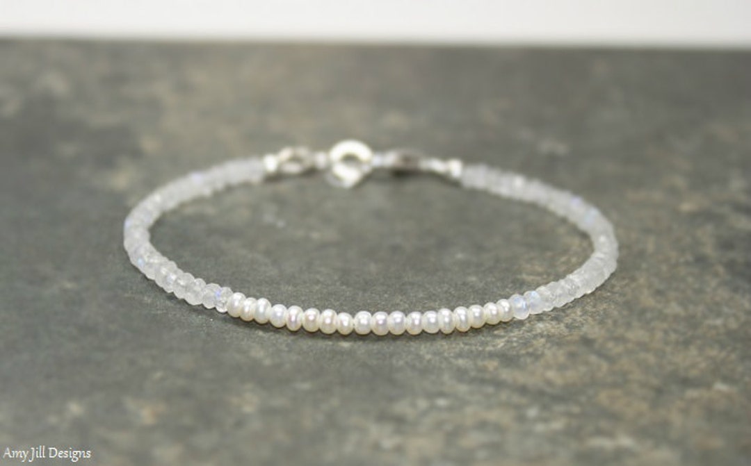Freshwater Pearl and Moonstone Bracelet, June Birthstone, Moonstone ...