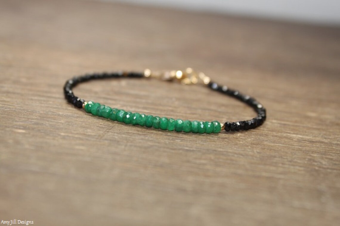 Emerald and Black Spinel Bracelet, Emerald Jewelry, Beaded Bracelet ...