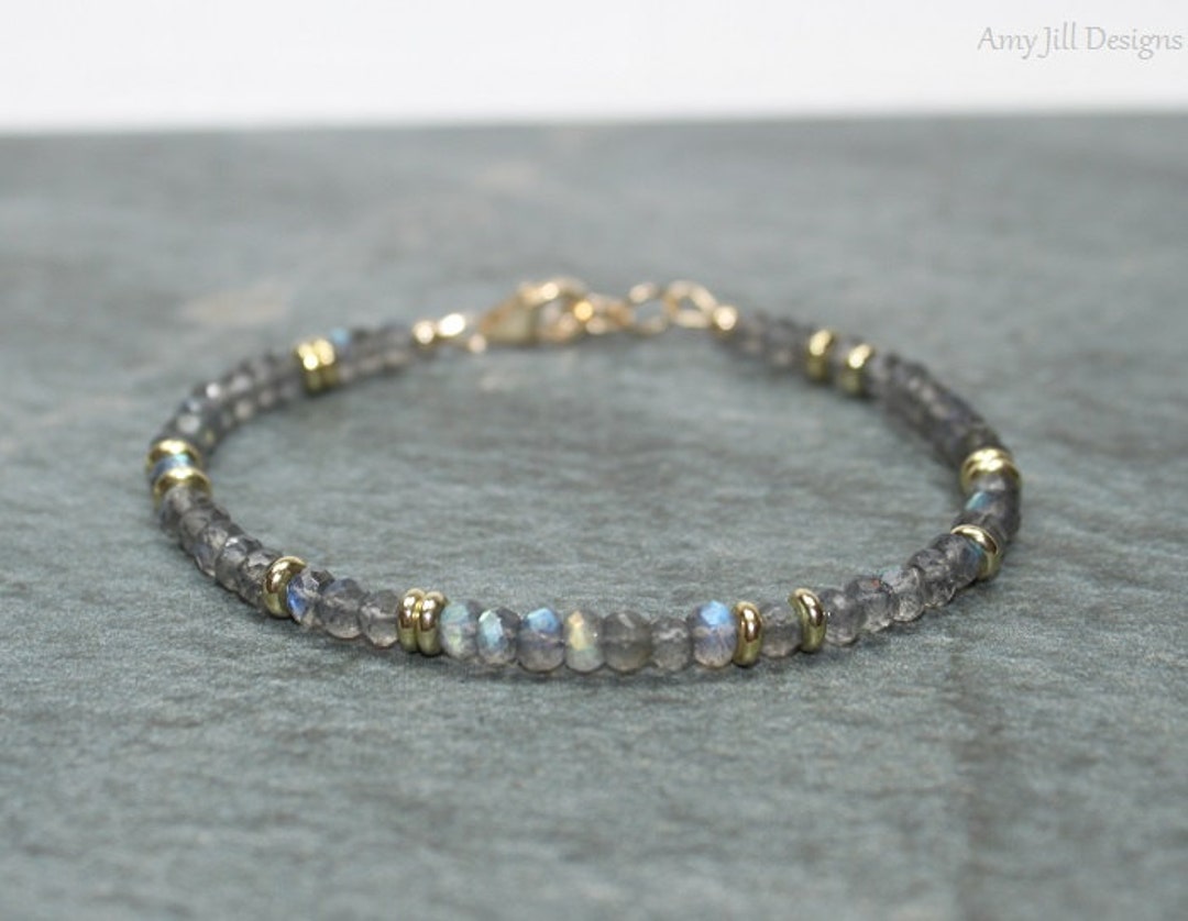 Labradorite Bracelet, Labradorite Jewelry, Brass, Blue Flash, Beaded ...