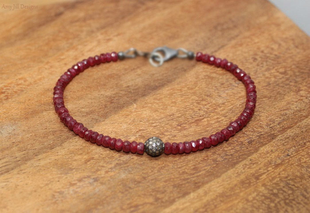 Ruby Pave Diamond Ball Bracelet, Genuine Diamonds, Oxidized Sterling ...