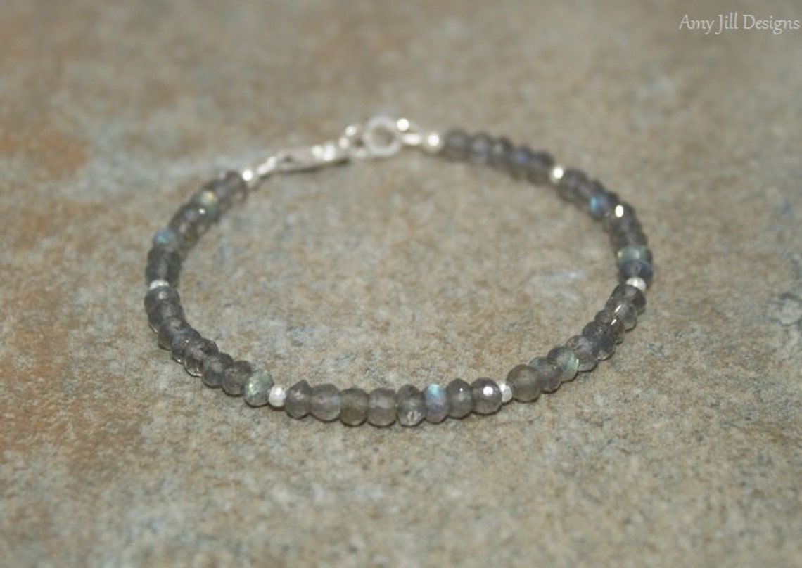 Labradorite Bracelet, Labradorite Jewelry, Sterling Silver Beads, Blue ...