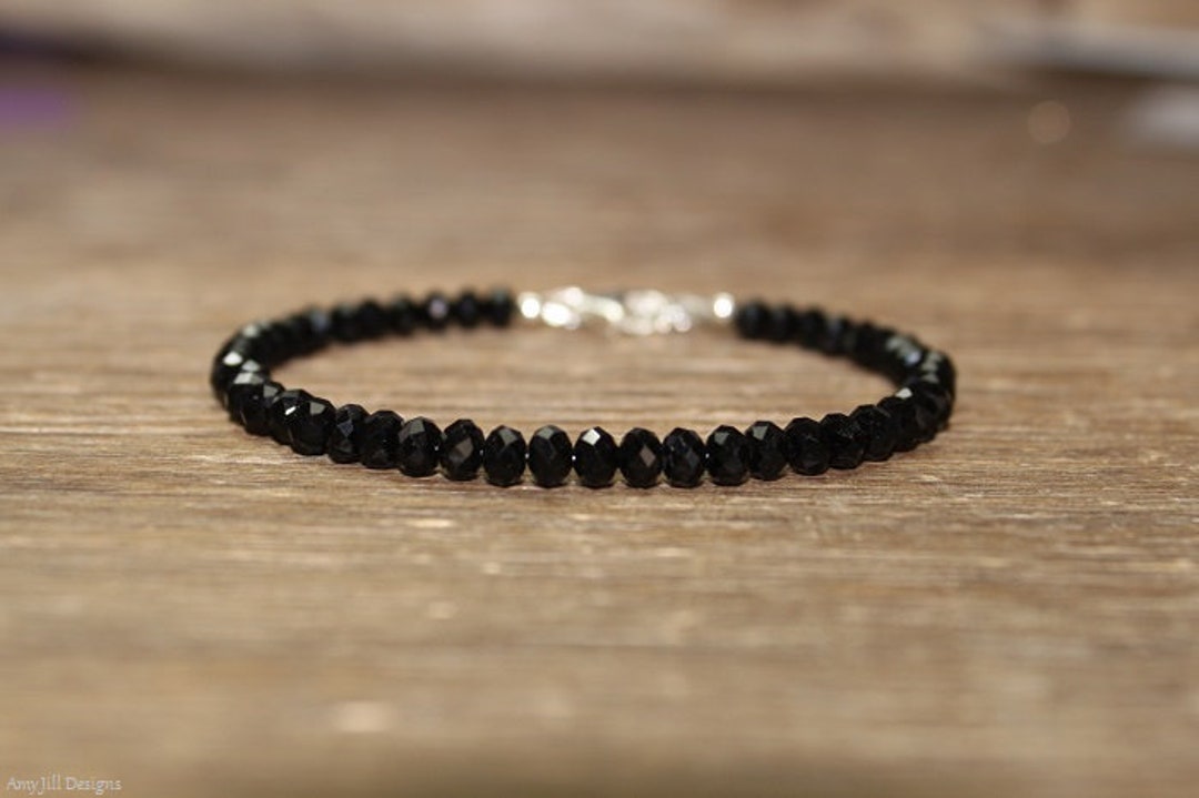 Chunky Black Spinel Bracelet, Faceted Beads, Black Spinel Jewelry ...