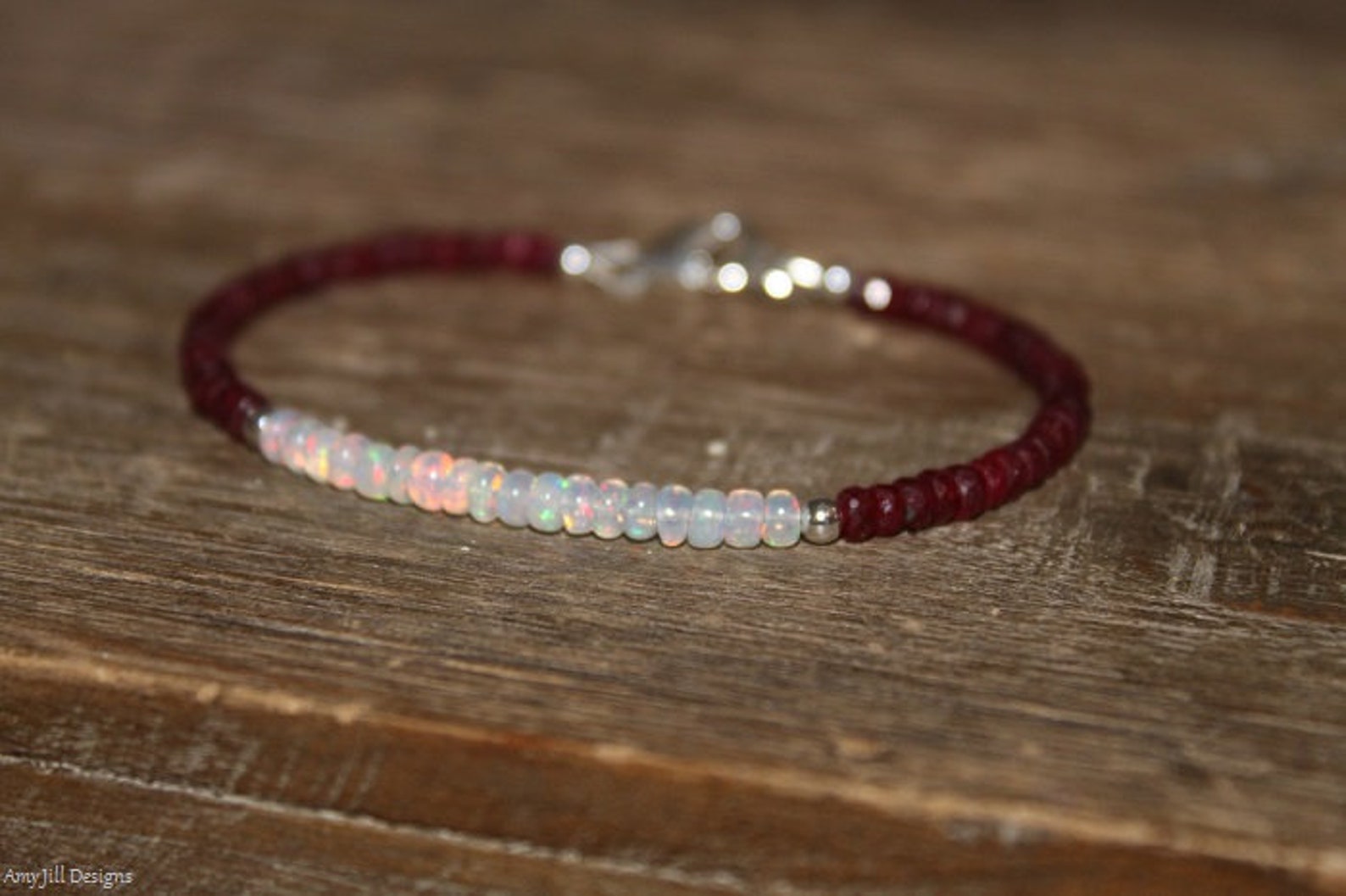 Ruby and Ethiopian Opal Bracelet, Ruby Jewelry, July October Birthstone ...