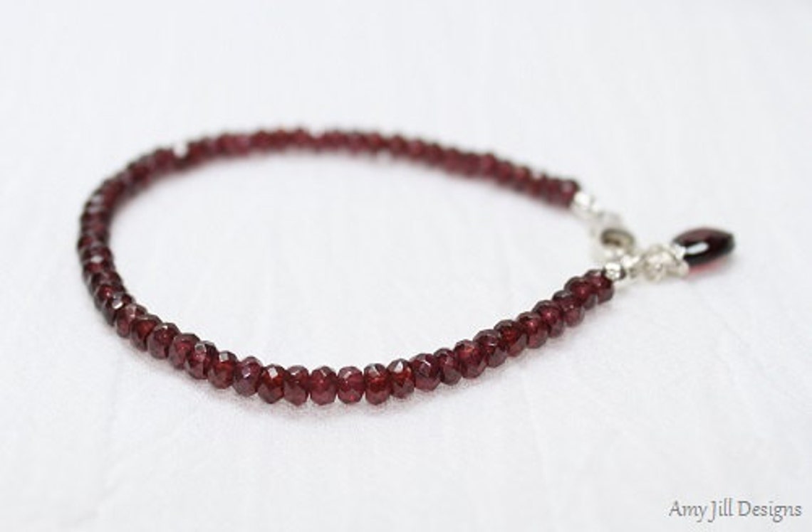 Garnet Bracelet, Sterling Silver, Wire Wrap Stone, Garnet Jewelry ...