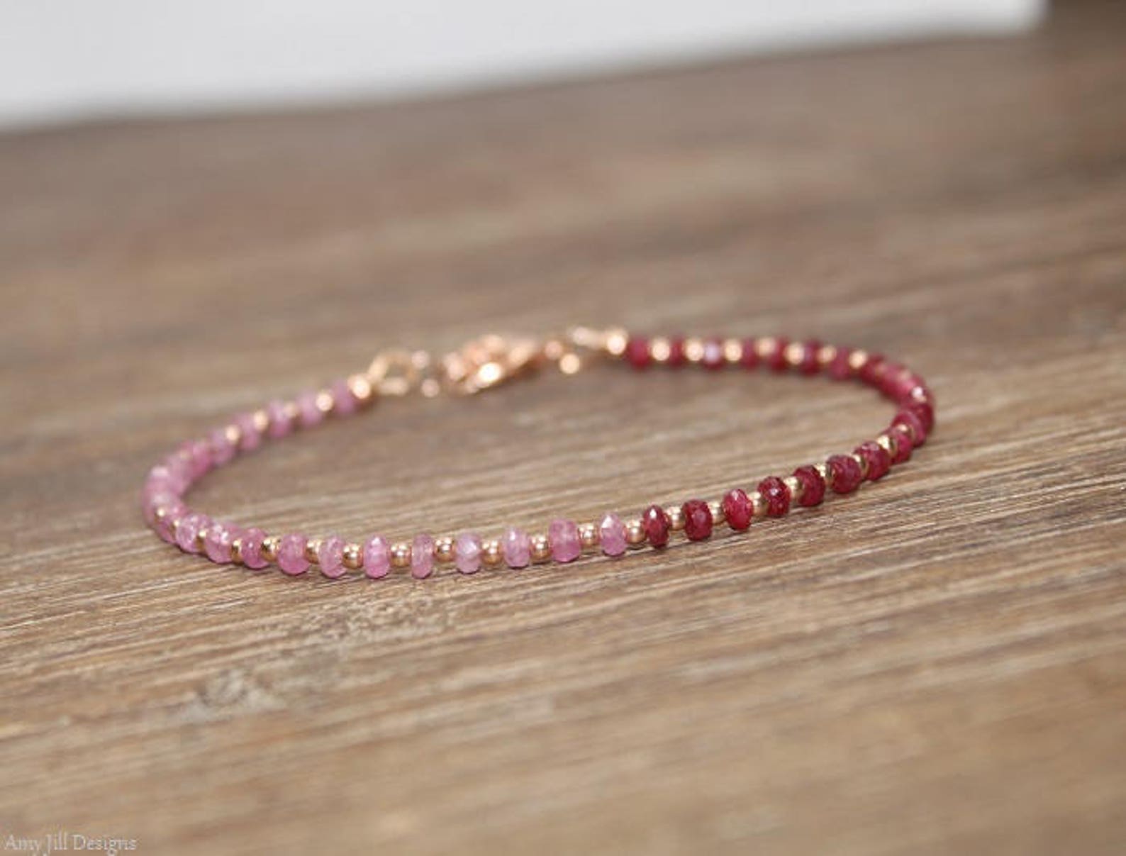 Ruby & Pink Sapphire Bracelet Rose Gold Filled Beads Pink - Etsy
